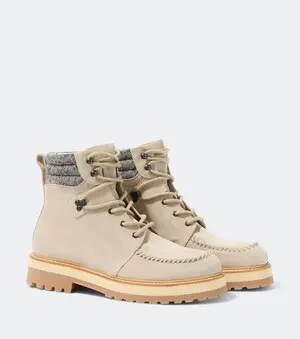 Eleventy Suede Lace-up Ankle Boots - Beige