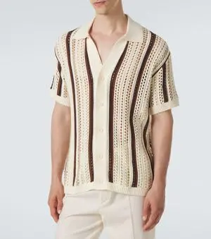 Frescobol Carioca Pinto Crochet Striped Cotton Shirt - Beige