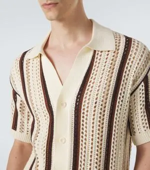 Frescobol Carioca Pinto Crochet Striped Cotton Shirt - Beige