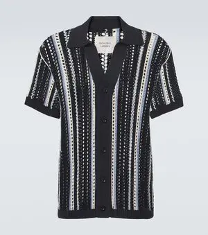 Frescobol Carioca Pinto Crochet Striped Cotton Shirt - Blue