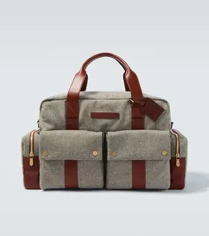 Brunello Cucinelli Leather-trimmed Flannel Duffel Bag - Grey