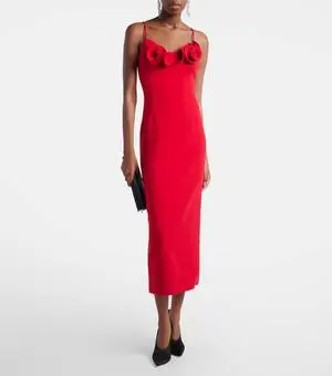 Magda Butrym Floral-appliqué Wool-blend Midi Dress - Red