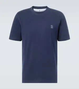 Brunello Cucinelli Logo Cotton Jersey T-shirt - Blue