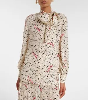 Valentino Garavani Polka Dot Silk Crepe De Chine Shirt With Self-ties - White