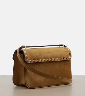Valentino Garavani Rockstud Small Suede Shoulder Bag - Beige