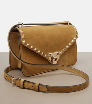 Valentino Garavani Rockstud Small Suede Shoulder Bag - Beige