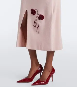 Erdem Floral-appliqué Knitted Midi Skirt - Pink