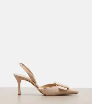 Manolo Blahnik Maysli Suede Slingback Pumps - Beige