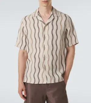 Frescobol Carioca Roberto Printed Linen Bowling Shirt - Beige