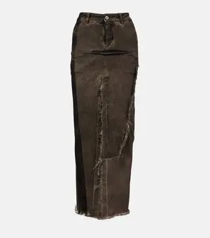 Rick Owens Sliced Distressed Denim Midi Skirt
