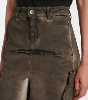 Rick Owens Sliced Distressed Denim Midi Skirt