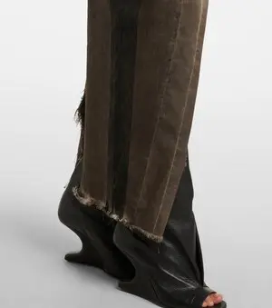 Rick Owens Sliced Distressed Denim Midi Skirt
