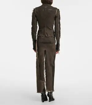 Rick Owens Sliced Distressed Denim Midi Skirt