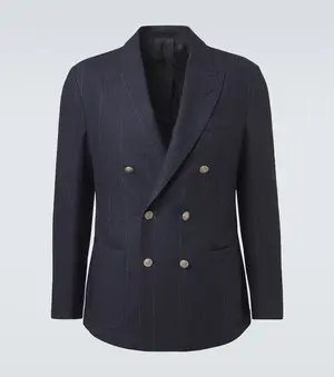 Eleventy Pinstriped Wool, Cotton, And Cashmere Blazer - Blue