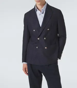 Eleventy Pinstriped Wool, Cotton, And Cashmere Blazer