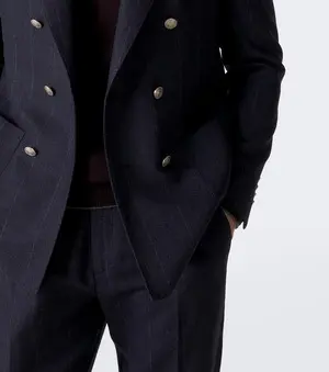 Eleventy Pinstriped Wool, Cotton, And Cashmere Blazer