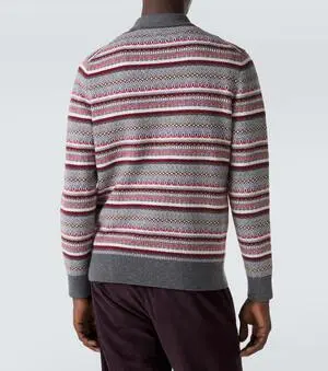 Eleventy Striped Wool Jacquard Polo Sweater