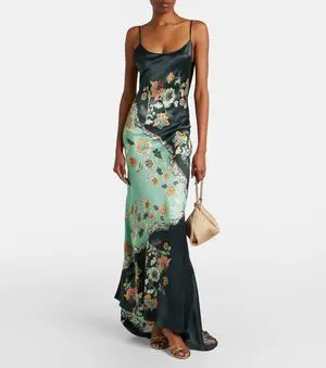 Roberto Cavalli Floral Silk Satin Maxi Dress