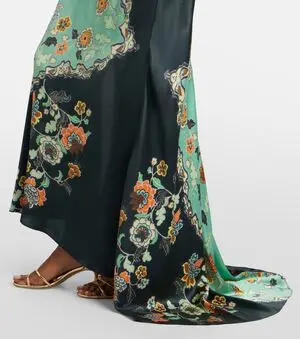 Roberto Cavalli Floral Silk Satin Maxi Dress