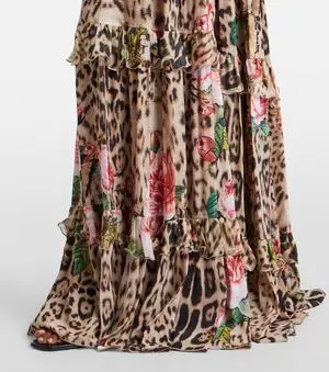 Roberto Cavalli Printed Ruffled Maxi Skirt - Brown