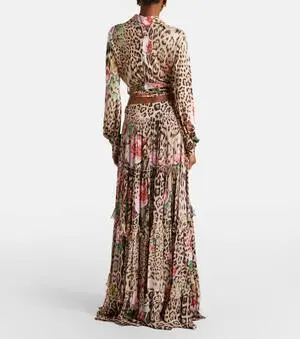 Roberto Cavalli Printed Ruffled Maxi Skirt - Brown