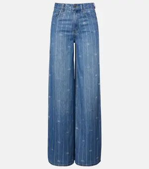 SELF-PORTRAIT Striped Wide-leg Jeans - Blue