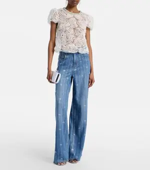 SELF-PORTRAIT Striped Wide-leg Jeans