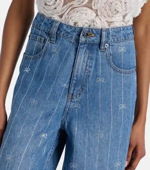 SELF-PORTRAIT Striped Wide-leg Jeans