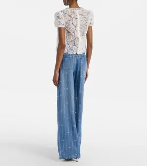 SELF-PORTRAIT Striped Wide-leg Jeans