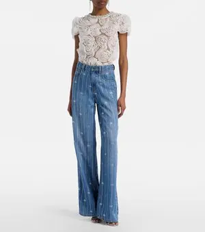 SELF-PORTRAIT Striped Wide-leg Jeans