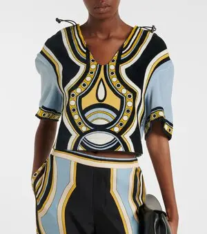 La DoubleJ Portal Printed Hooded Cotton Terry Top