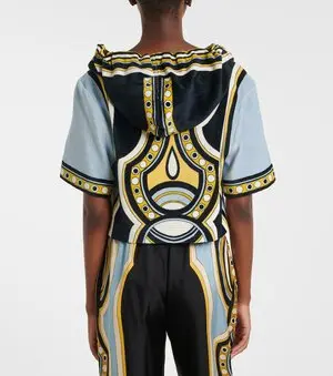 La DoubleJ Portal Printed Hooded Cotton Terry Top