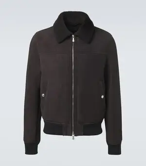 Eleventy Shearling-lined Suede Bomber Jacket - Black
