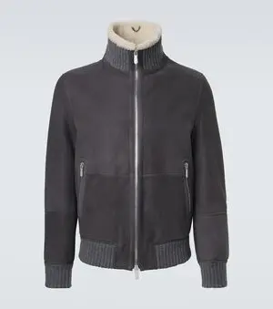 Brunello Cucinelli Suede Shearling Trimmed Blouson Jacket - Grey