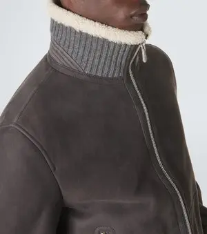 Brunello Cucinelli Suede Shearling Trimmed Blouson Jacket - Grey