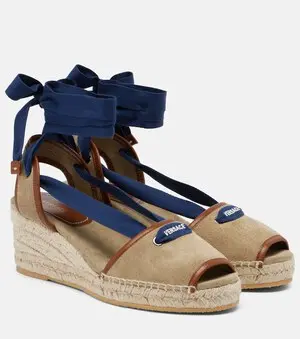 Versace Suede Espadrille Wedges - Beige