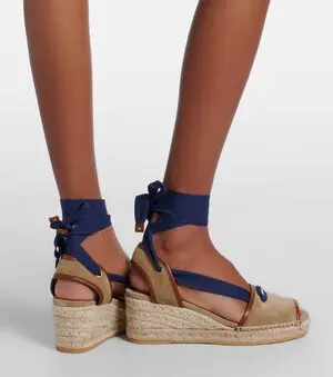 Versace Suede Espadrille Wedges - Beige