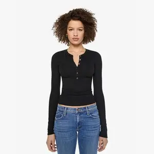 Eterne Long Sleeve Henley Top - Black