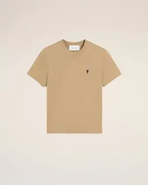 AMI Paris Beige Cotton T-shirt With Ami De Coeur Beige Mastic Beige/black