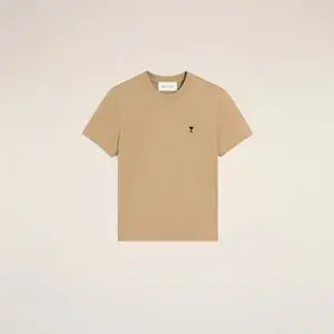 AMI Paris Beige Cotton T-shirt With De Coeur Beige - Mastic Beige/black