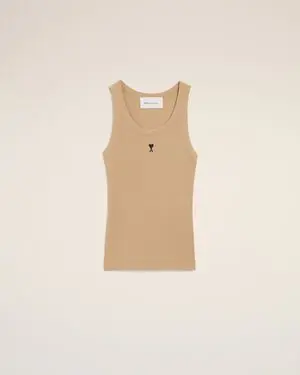 AMI Paris AMI Paris Cotton Tank Top With Ami De Coeur Embroidery Mastic Beige/black