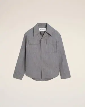 AMI Paris Blue Striped Cotton Camp Collar Overshirt Multicolor