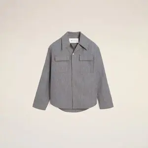 AMI Paris Blue Striped Cotton Camp Collar Overshirt Multicolor