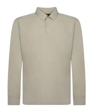 ZANONE Crepe Long Sleeve Polo Shirt - Beige