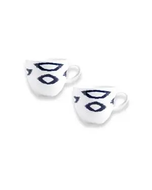 Mojjere Fine Porcelain Mugs Set Of 2 White & Design - Blue