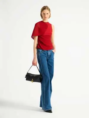 Balmain Sleeveless Asymmetrical Draped Viscose Top - Red