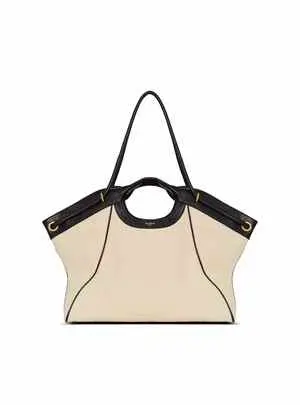 Balmain Large Tote In Smooth Leather And Canvas