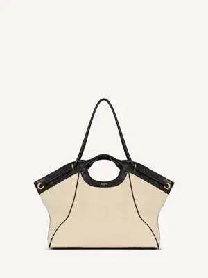Balmain Large Tote In Smooth Leather And Canvas - Beige
