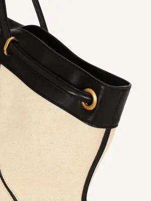 Balmain Large Tote In Smooth Leather And Canvas - Beige