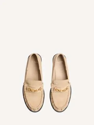Balmain Sync Suede Leather Loafers With Gold Chain Detailing